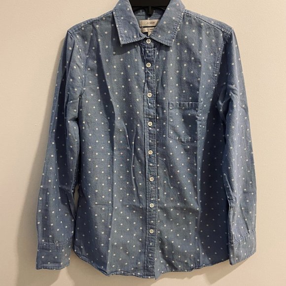 J. Crew | Tops | J Crew Chambray Polka Dot Longsleeve Shirt Size P ...